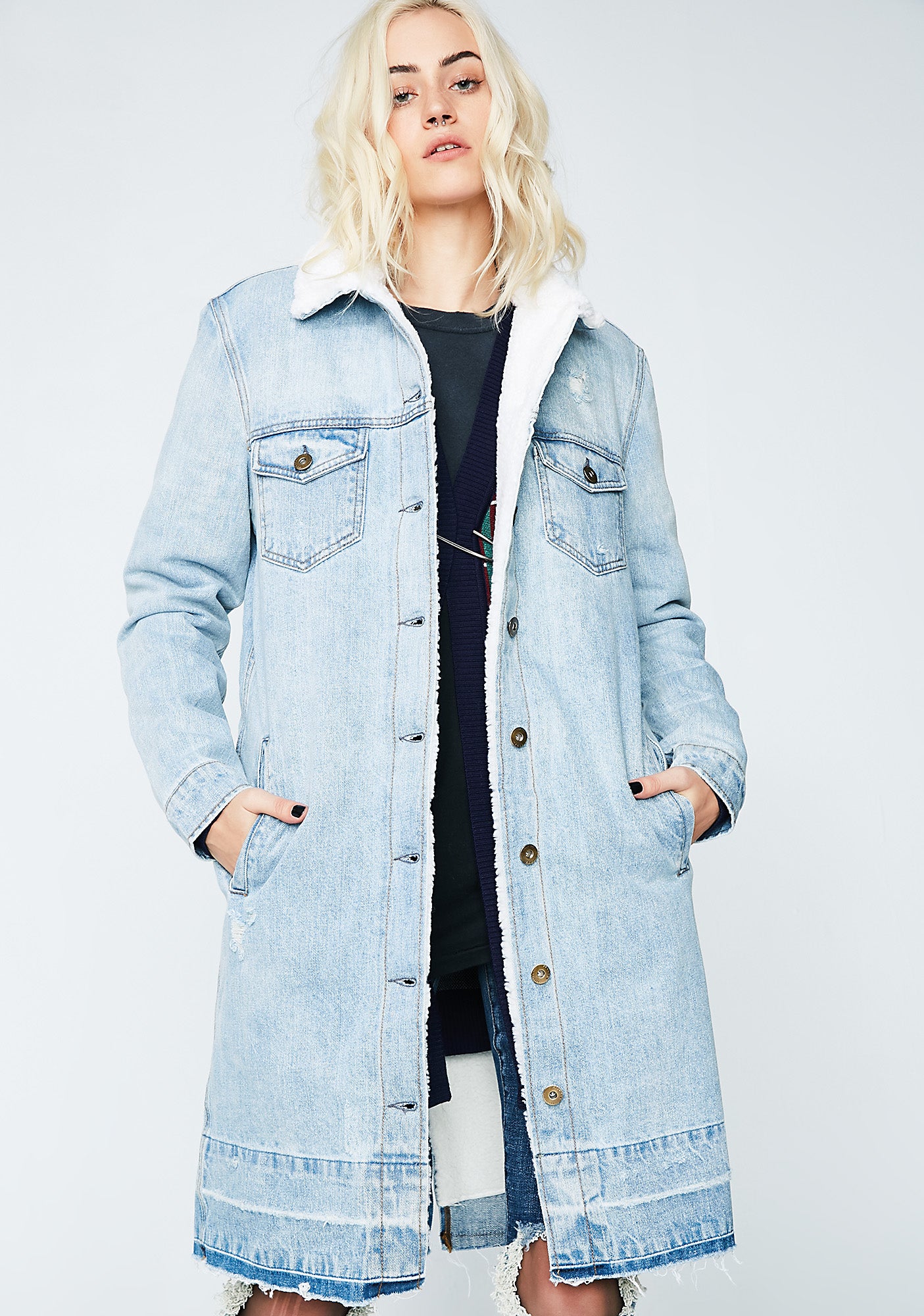 Denim Shearling Light Blue Coat – Dolls Kill