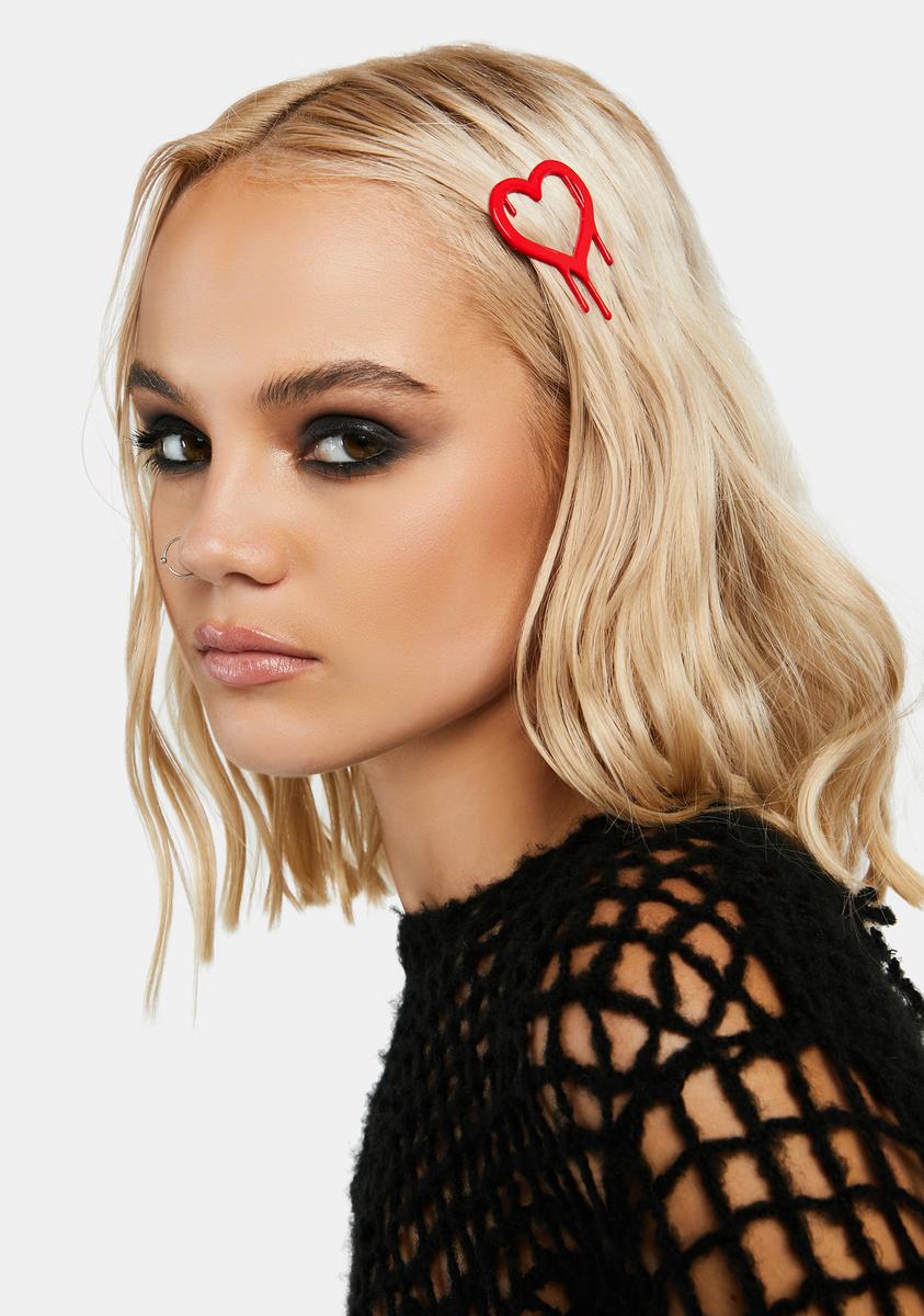 Heart Dripping Blood Hair Clip Set - Red – Dolls Kill