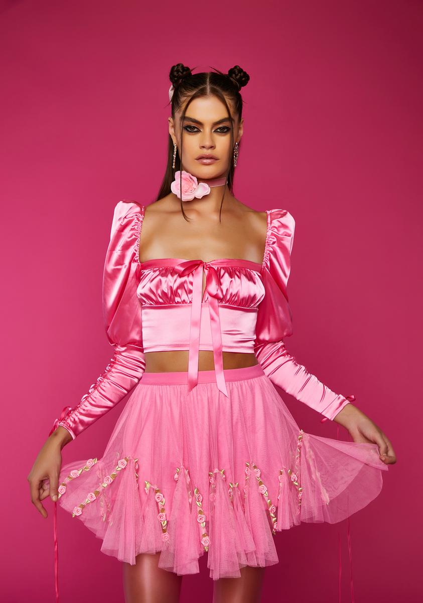 Sugar Thrillz Rosette Ruffle Hem Tulle Skirt - Pink – Dolls Kill