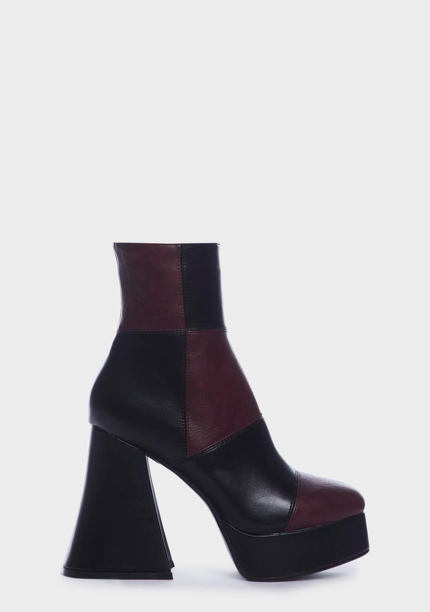 Lamoda Patchwork Platform Ankle Boots - Black – Dolls Kill