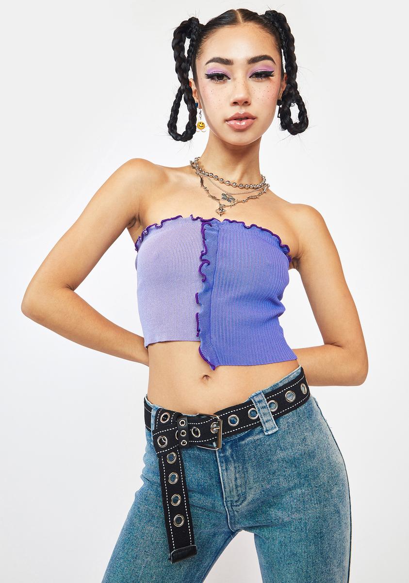Two Tone Asymmetrical Lettuce Trim Tube Top - Purple – Dolls Kill