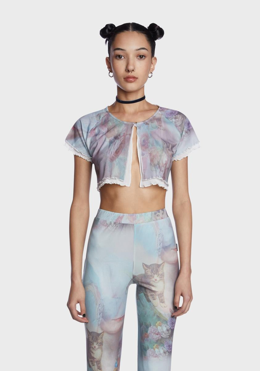 ZEMETA Nylon Floral Kitten Print Cropped Cardigan – Dolls Kill