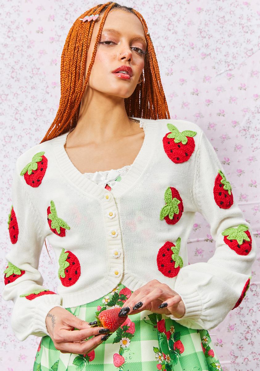 Dolls Kill X Strawberry Shortcake Cropped Knit Cardigan With 3D ...