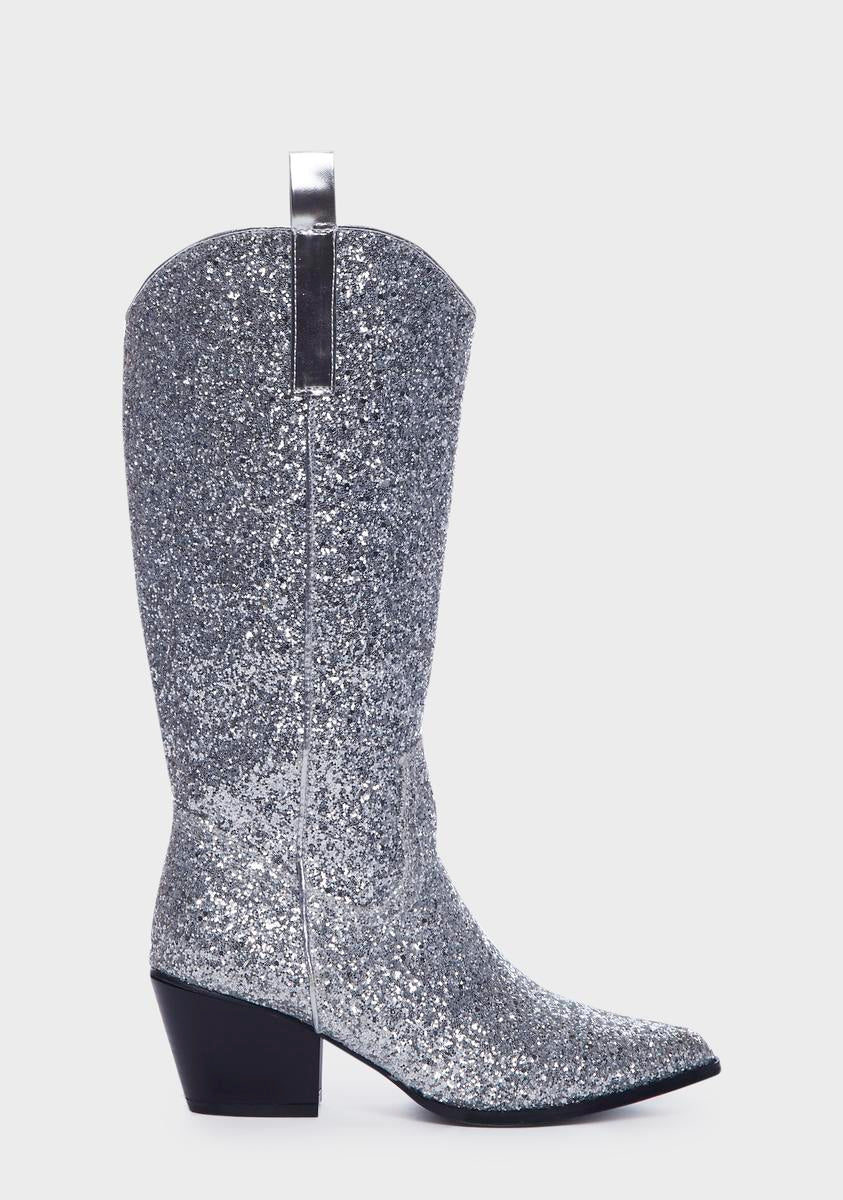 Privileged Glitter Cowboy Boots - Silver – Dolls Kill