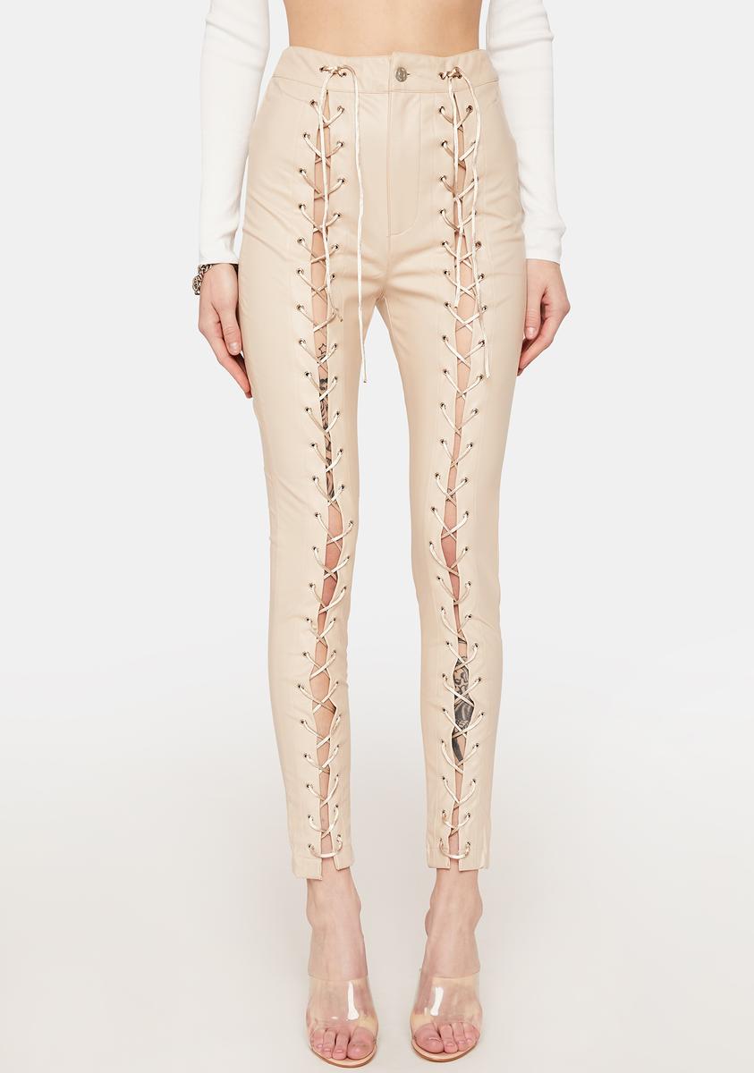 Vinyl Lace Up Pants - Light Brown – Dolls Kill
