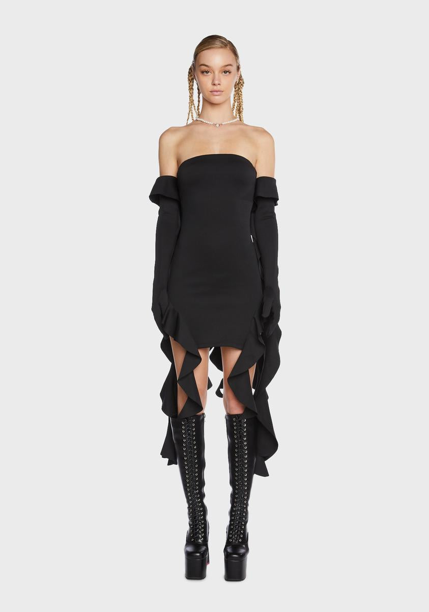 Kiki Riki Ruffle Trim Dress And Gloves - Black – Dolls Kill