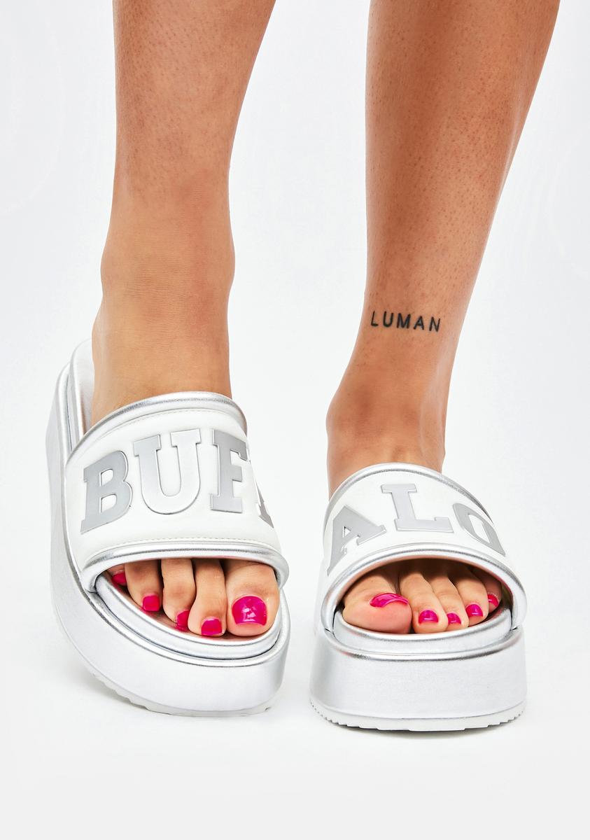 Buffalo Silver Radiance Slides – Dolls Kill