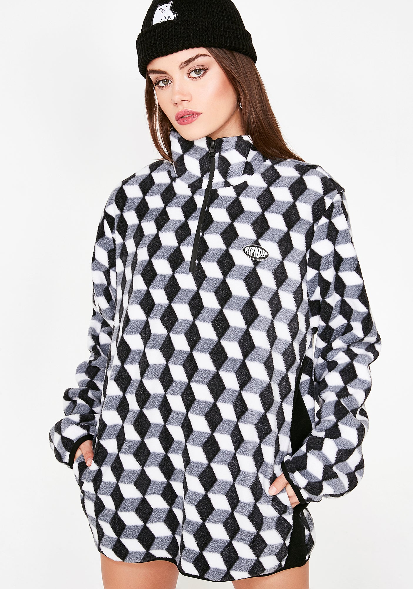 Dizzy Brushed Fleece 3/4 Zip Up – Dolls Kill