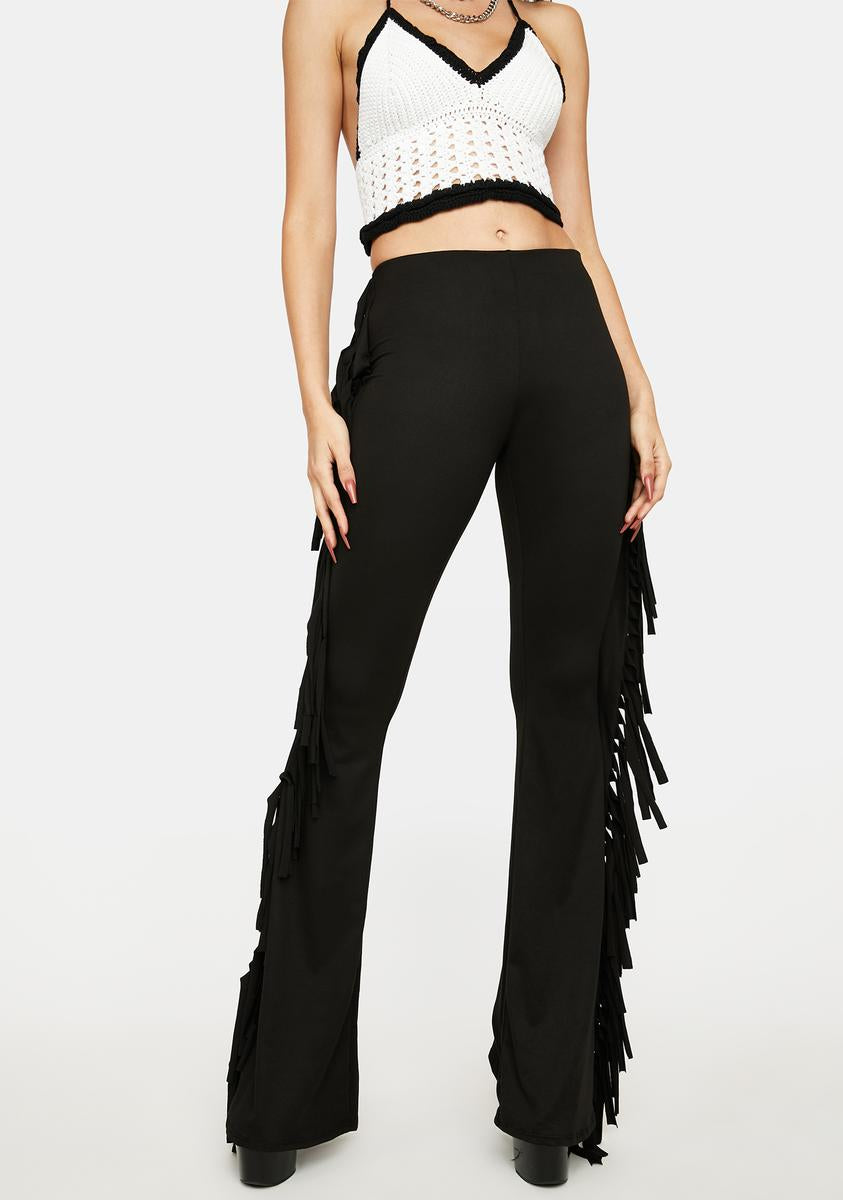 Fringe Mid Waist Flared Pants - Black – Dolls Kill