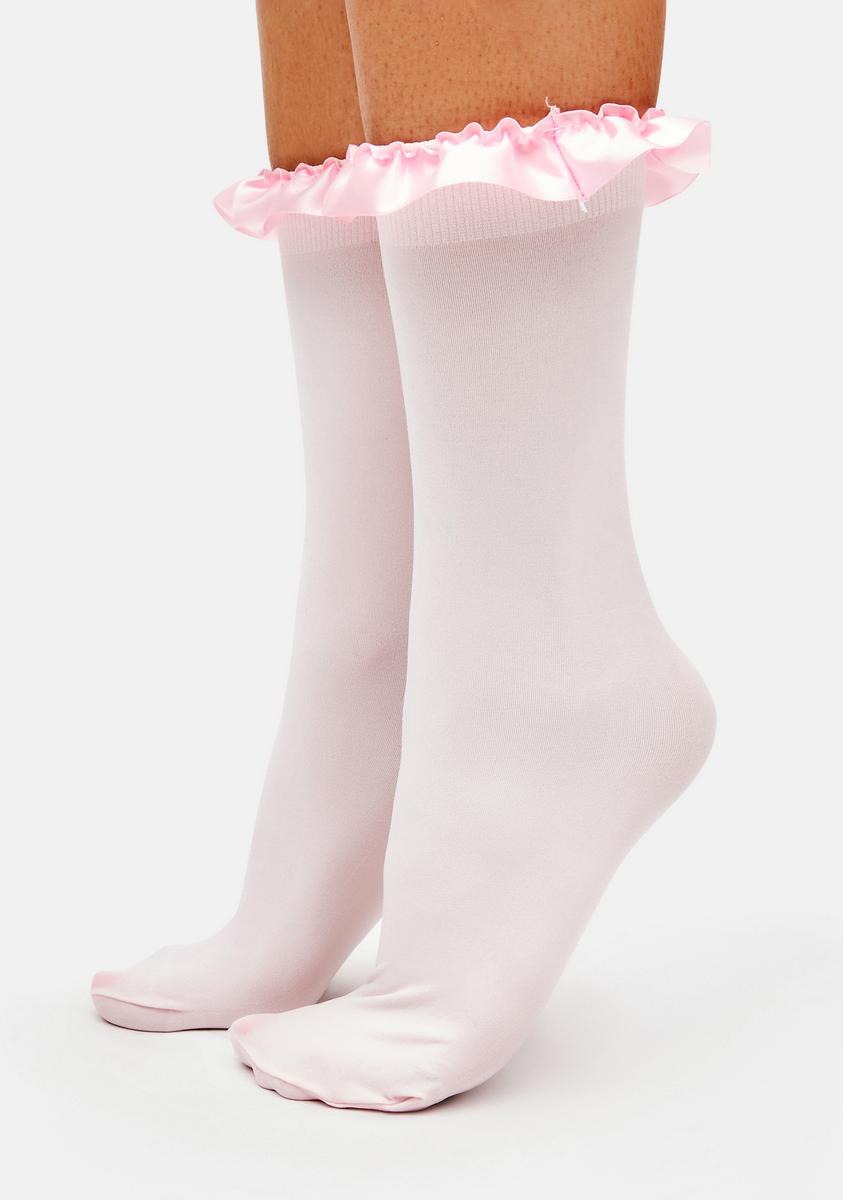 Satin Ruffle Trim Crew Socks - Pink – Dolls Kill