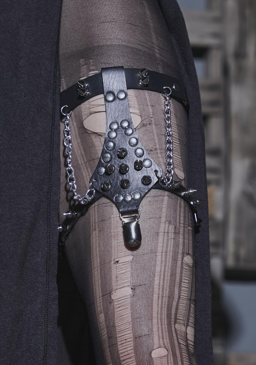 Chain Spike Studded Single Garter Leg Harness - Black/Silver – Dolls Kill