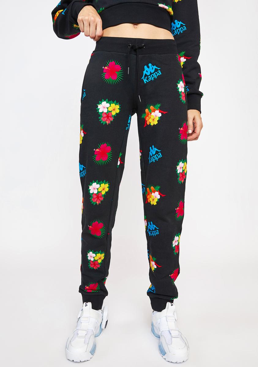 Kappa Floral Logo Terry Sweatpants - Black – Dolls Kill