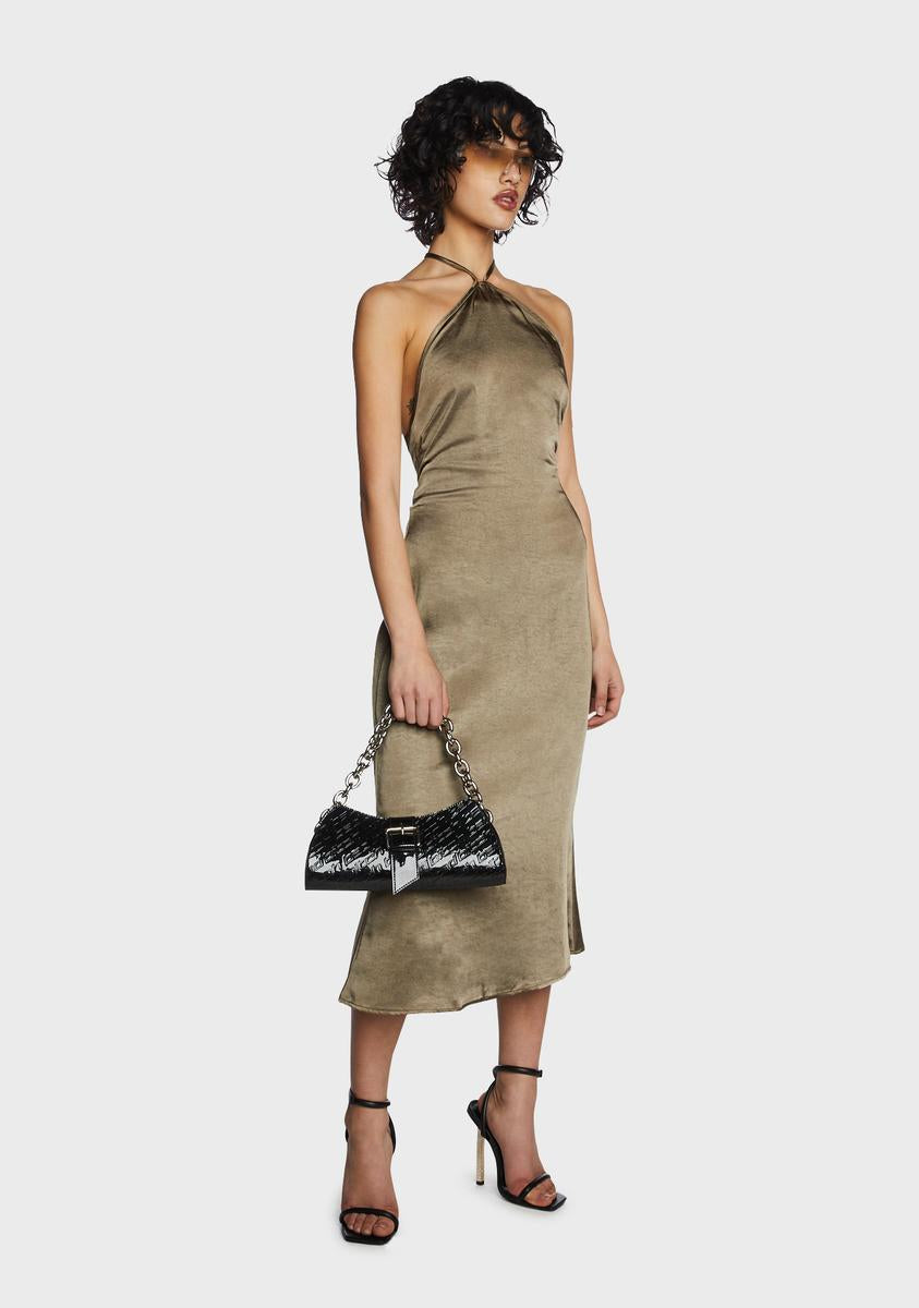 Pretty Garbage Satin Halter Midi Dress - Green – Dolls Kill