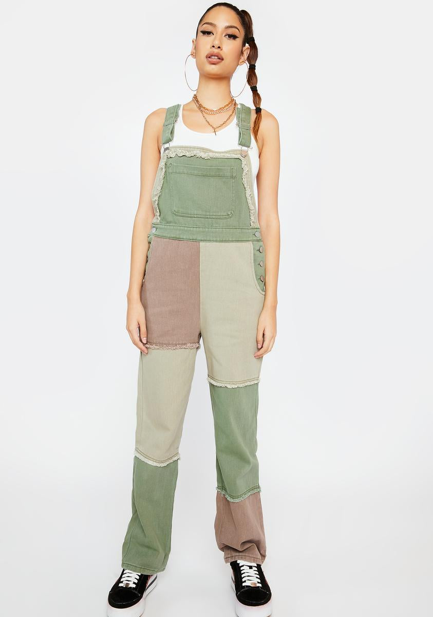 Patchwork Denim Overalls - Olive Multi – Dolls Kill