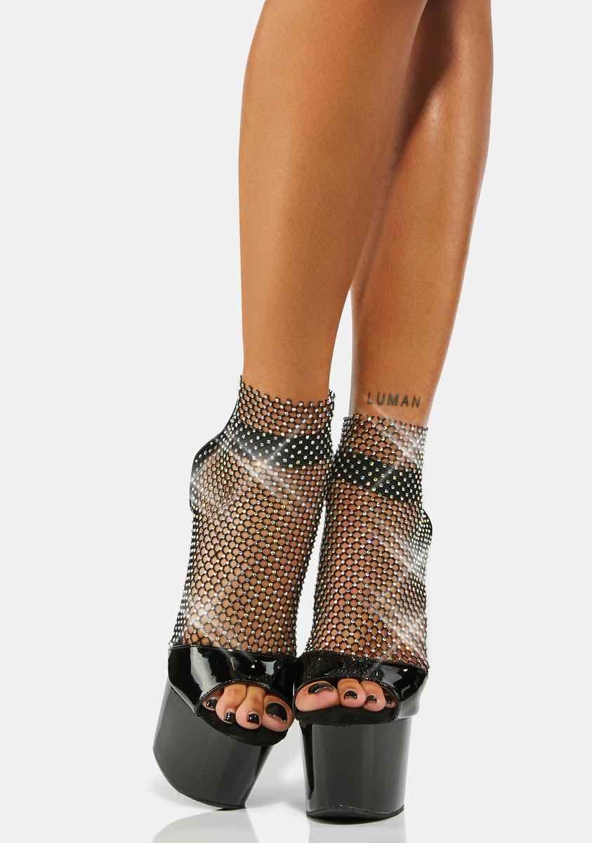 Pleaser Rhinestone Mesh Platform Heels - Black – Dolls Kill