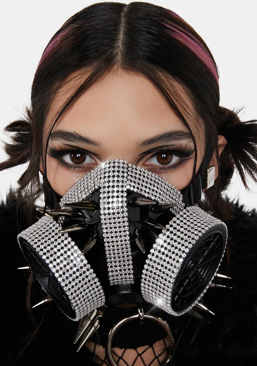 Patent Vegan Leather Rhinestone Spike Gas Mask - Black – Dolls Kill