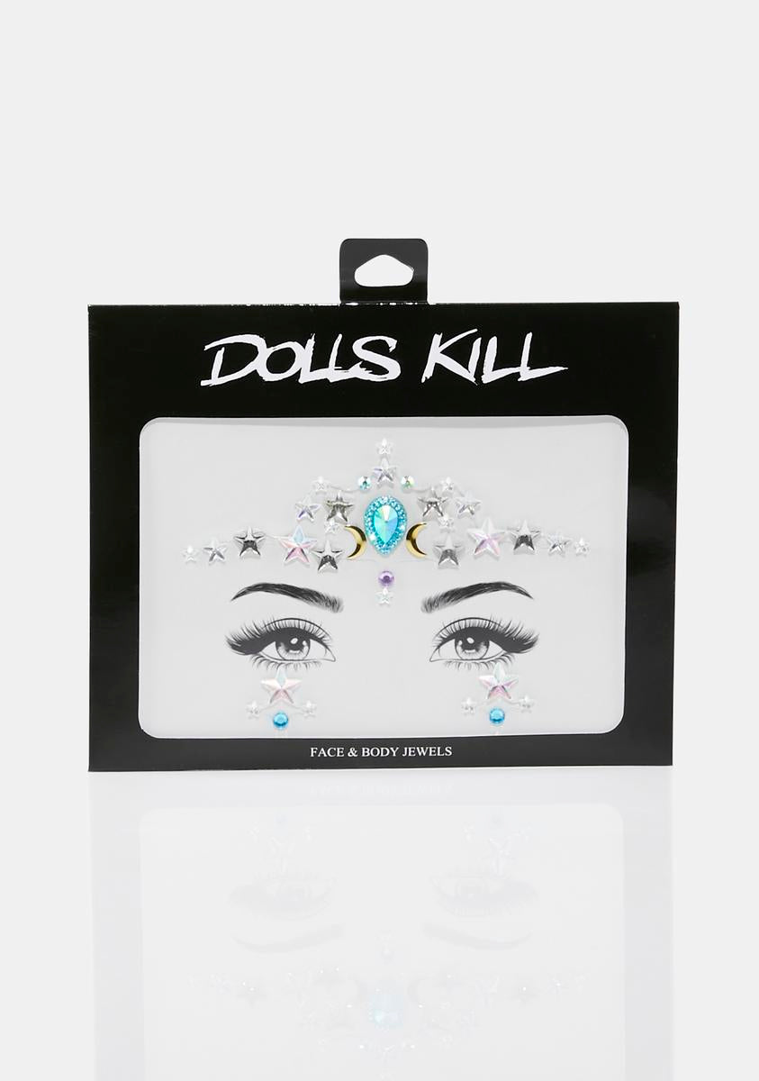 Star Moon Diamond Face Jewels - Clear/Blue#N# – Dolls Kill