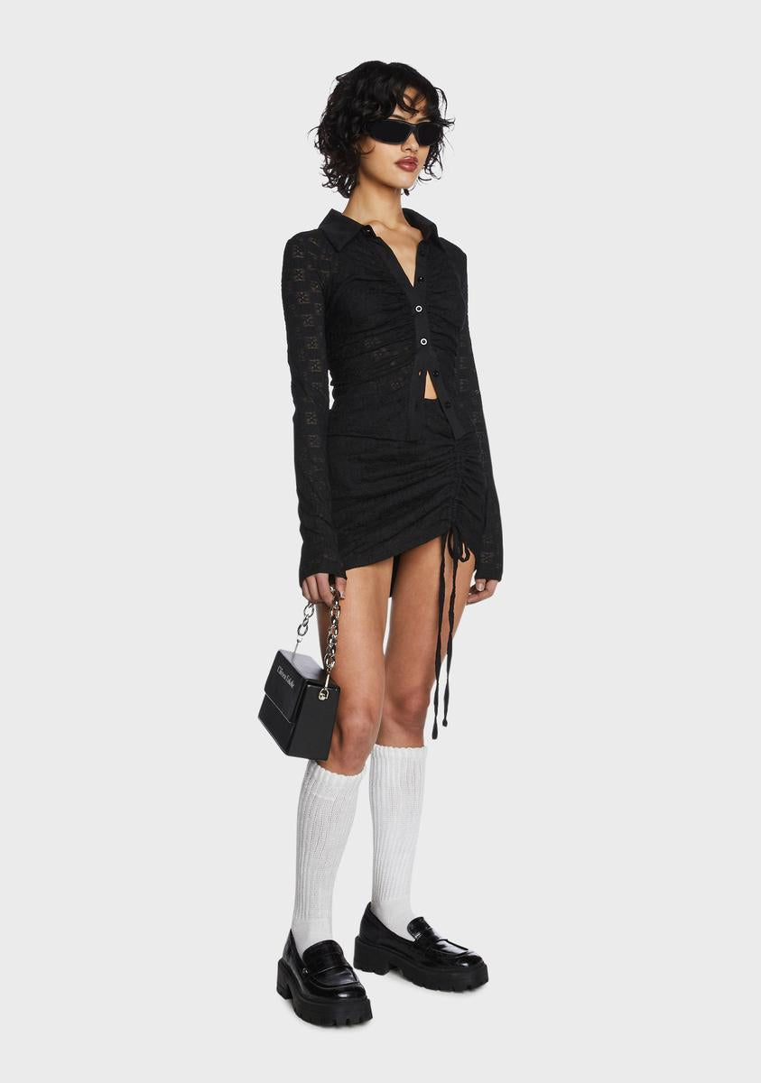 Pretty Garbage Ruched Lace Button Up Shirt - Black – Dolls Kill