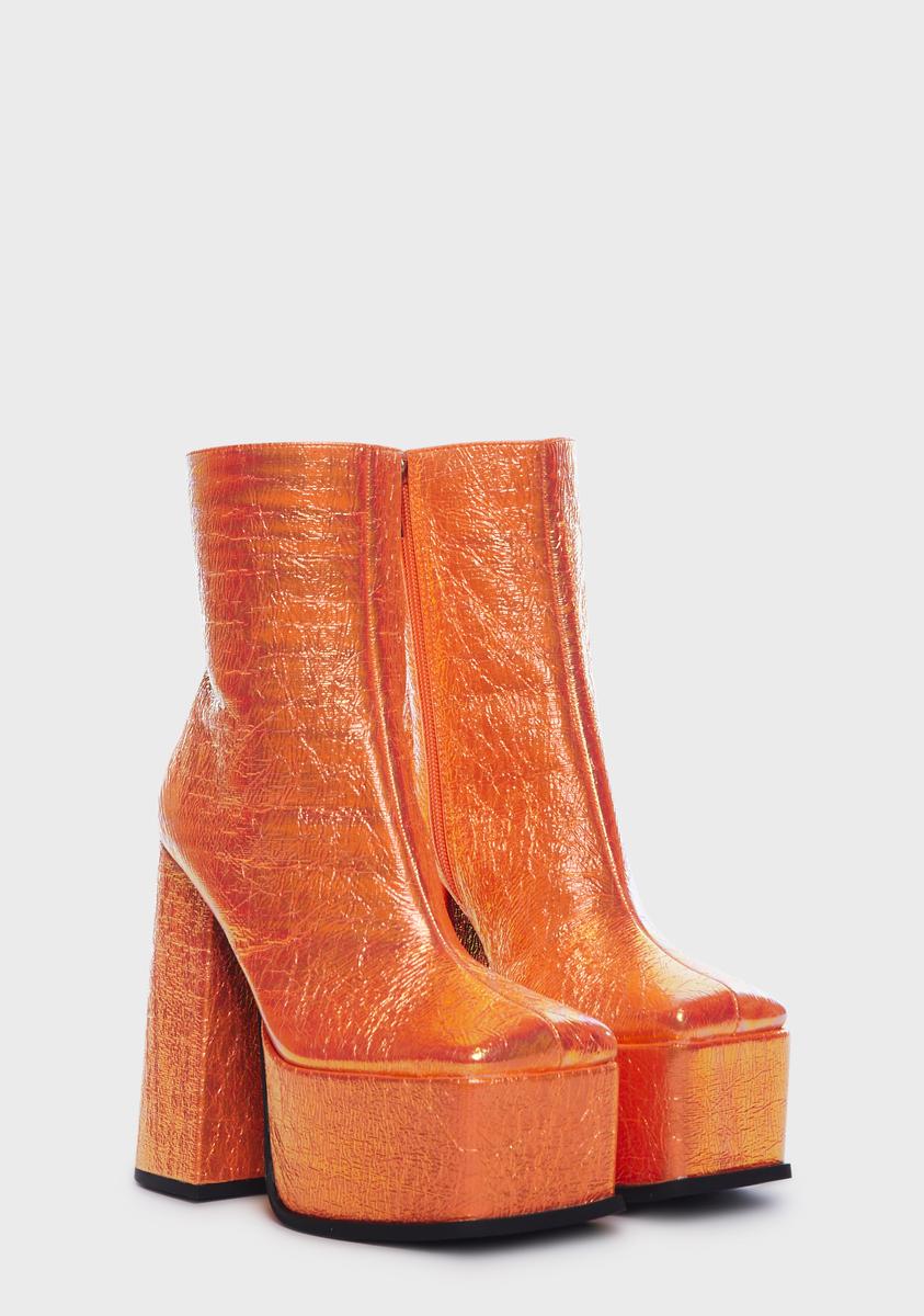 Shellys London Metallic Platform Ankle Boots - Orange – Dolls Kill