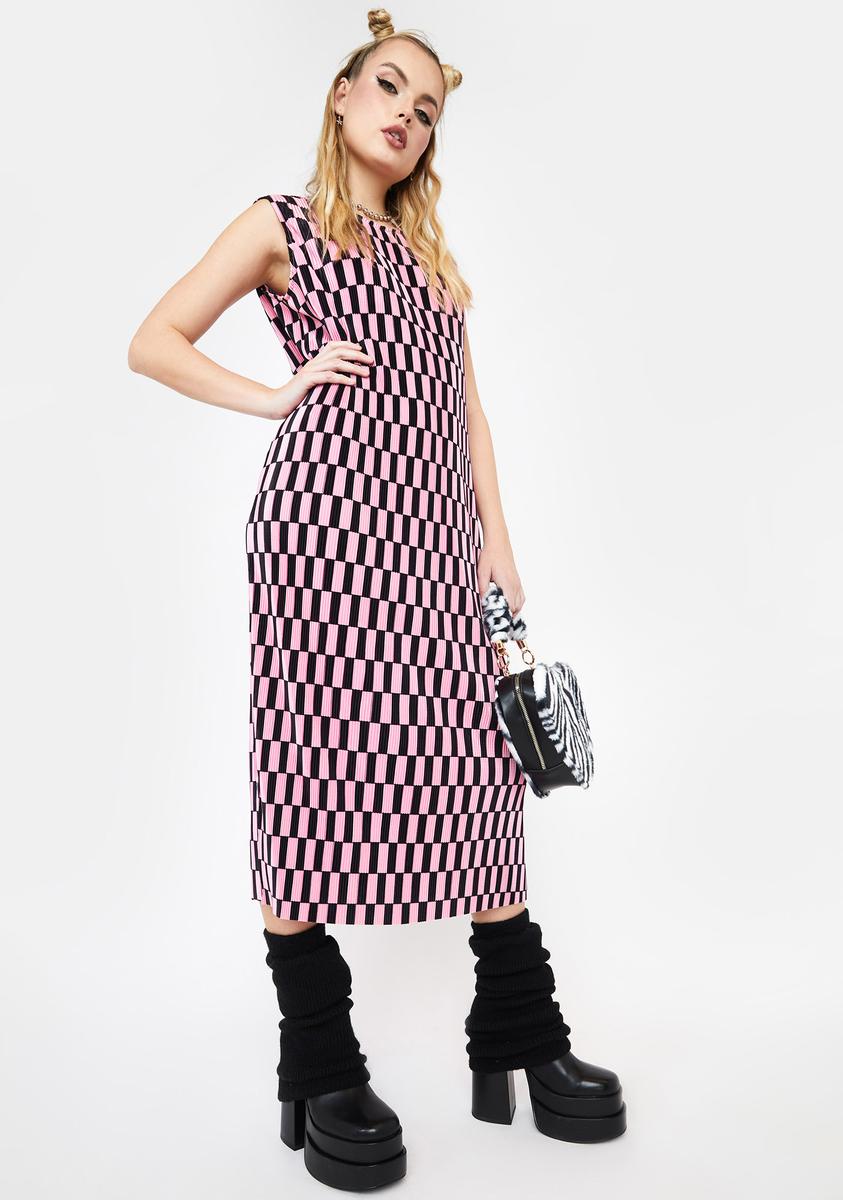 Glamorous Mono Check Midi Dress - Pink – Dolls Kill