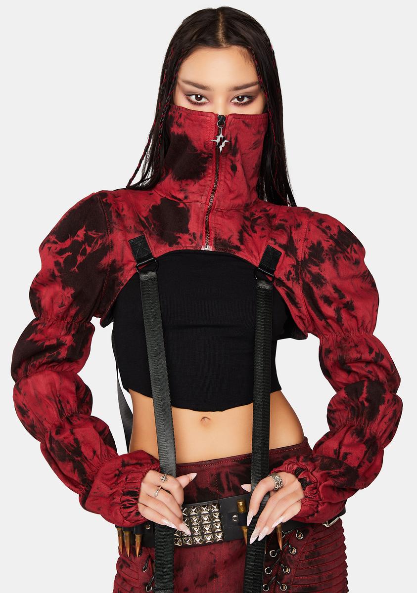 Darker Wavs Acid Wash Shrug Puffer Jacket - Red – Dolls Kill