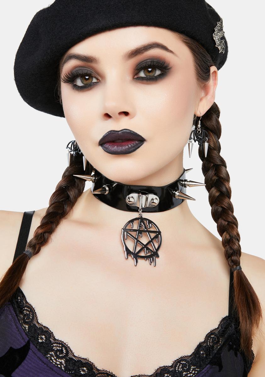 Patent Spike Stud Pentagram Choker - Black – Dolls Kill