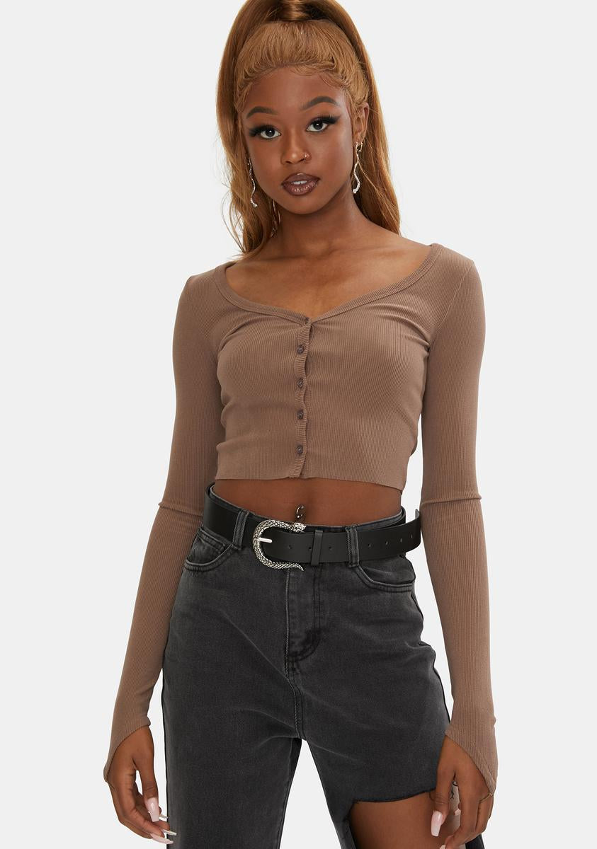 THE KRIPT Brown Basik Button Crop Top – Dolls Kill