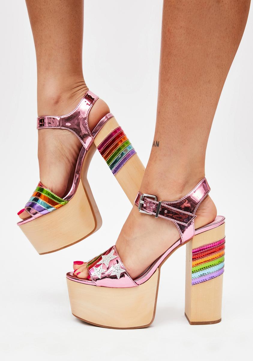 Sugar Thrillz Holo Wooden Sole Platform Sandals – Dolls Kill
