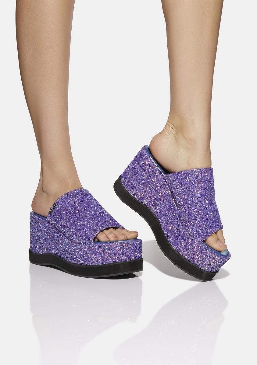 Shellys London Purple Glitter Bubble Platform Mules – Dolls Kill