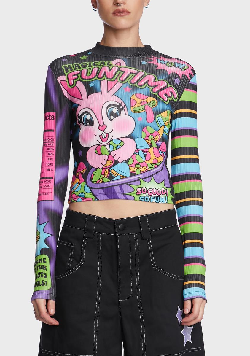 Current Mood Graphic Bunny Cereal Long Sleeve Top - Multi – Dolls Kill