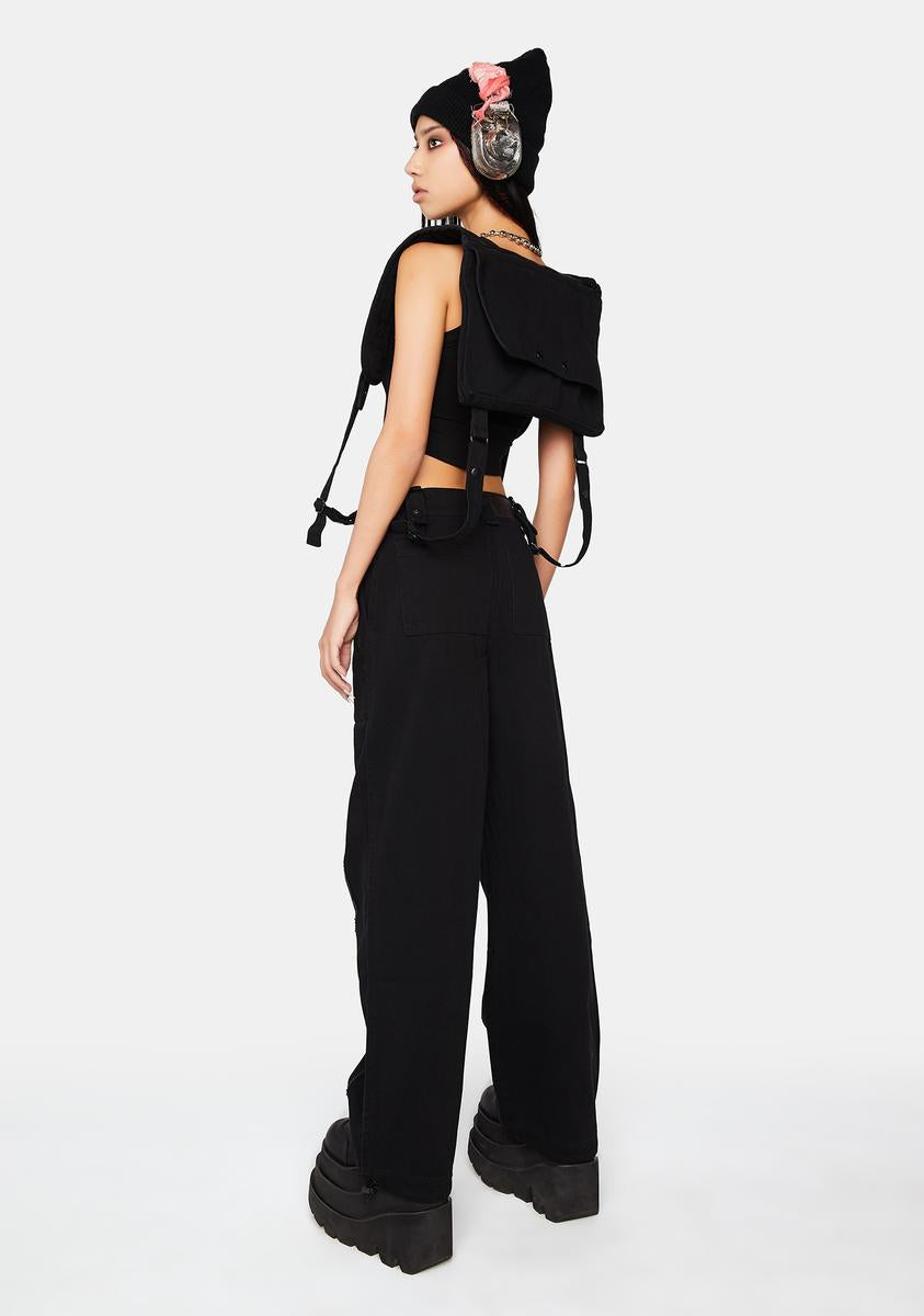 Darker Wavs Unisex Cargo Pants With Detachable Backpack - Washed Black ...