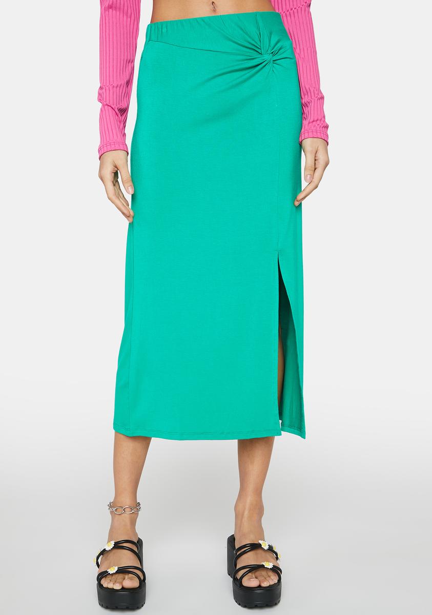 Mid Waist Midi Slit Skirt - Green – Dolls Kill