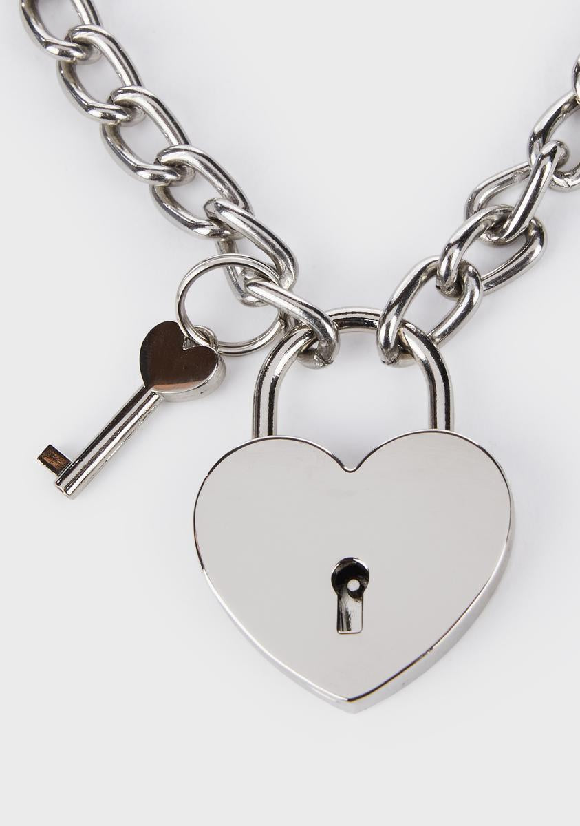 Funk Plus Heart Lock Chain Necklace - Silver – Dolls Kill
