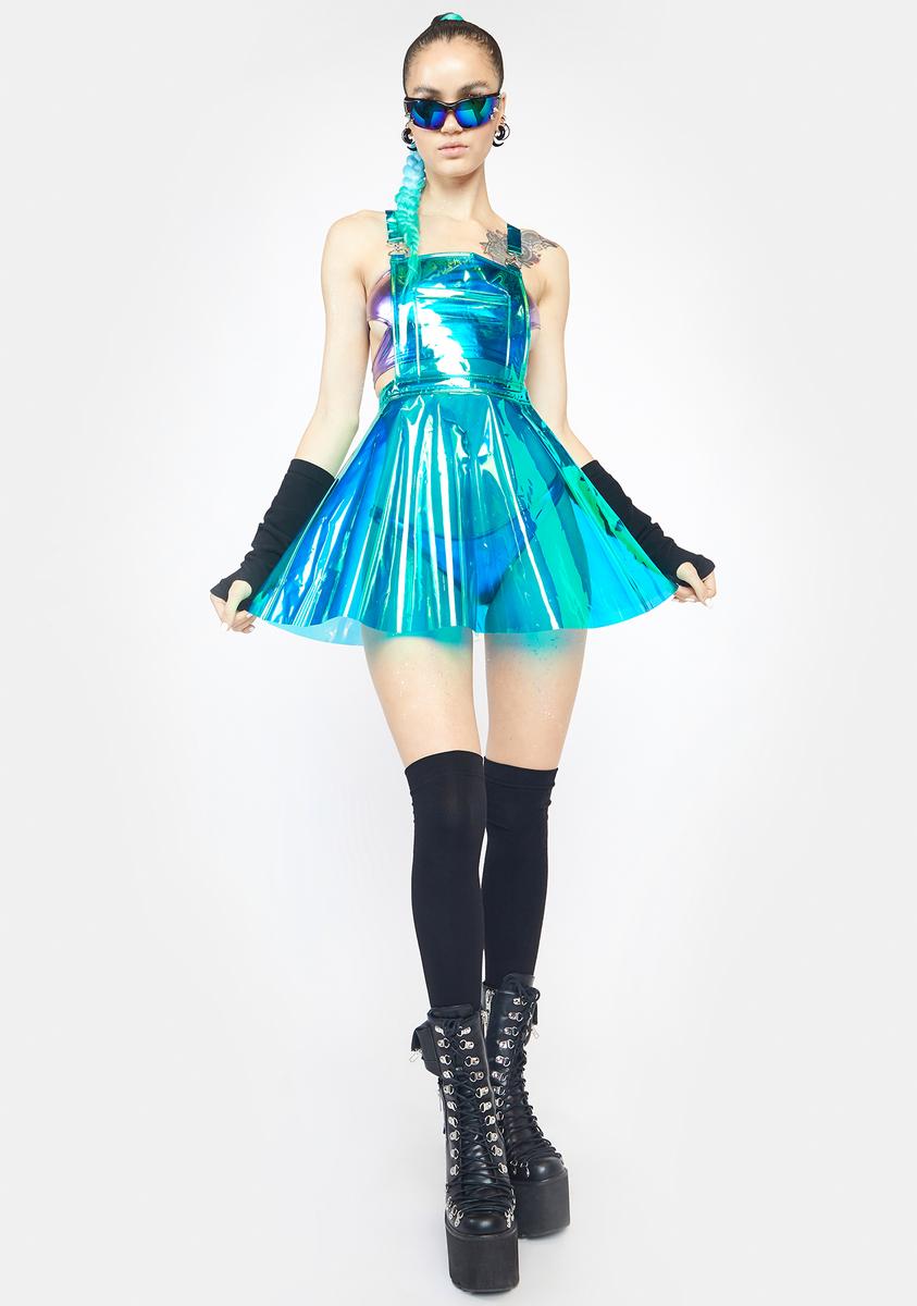 Club Exx Clear Holographic Overall Dress Blue Dolls Kill