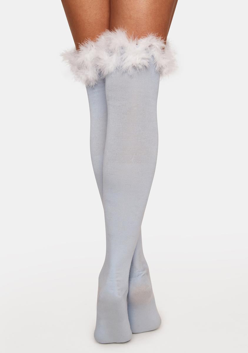 Faux Fur Trim Thigh High Socks - Blue – Dolls Kill