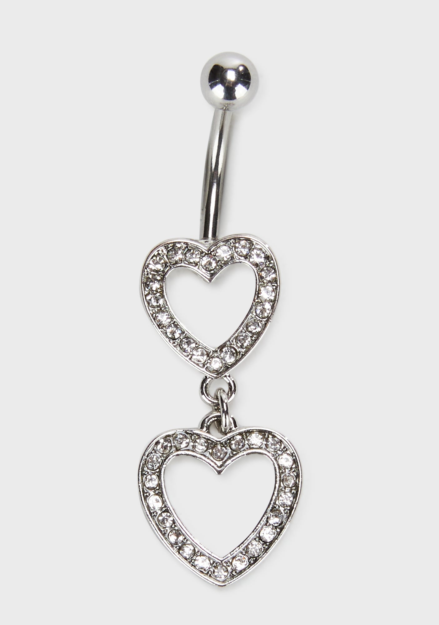 Sparkly Heart Belly Button Bar - Silver – Dolls Kill