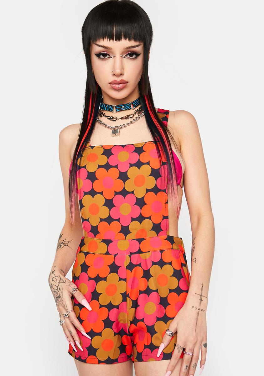 Open Back Short Overalls - Multi/Floral – Dolls Kill