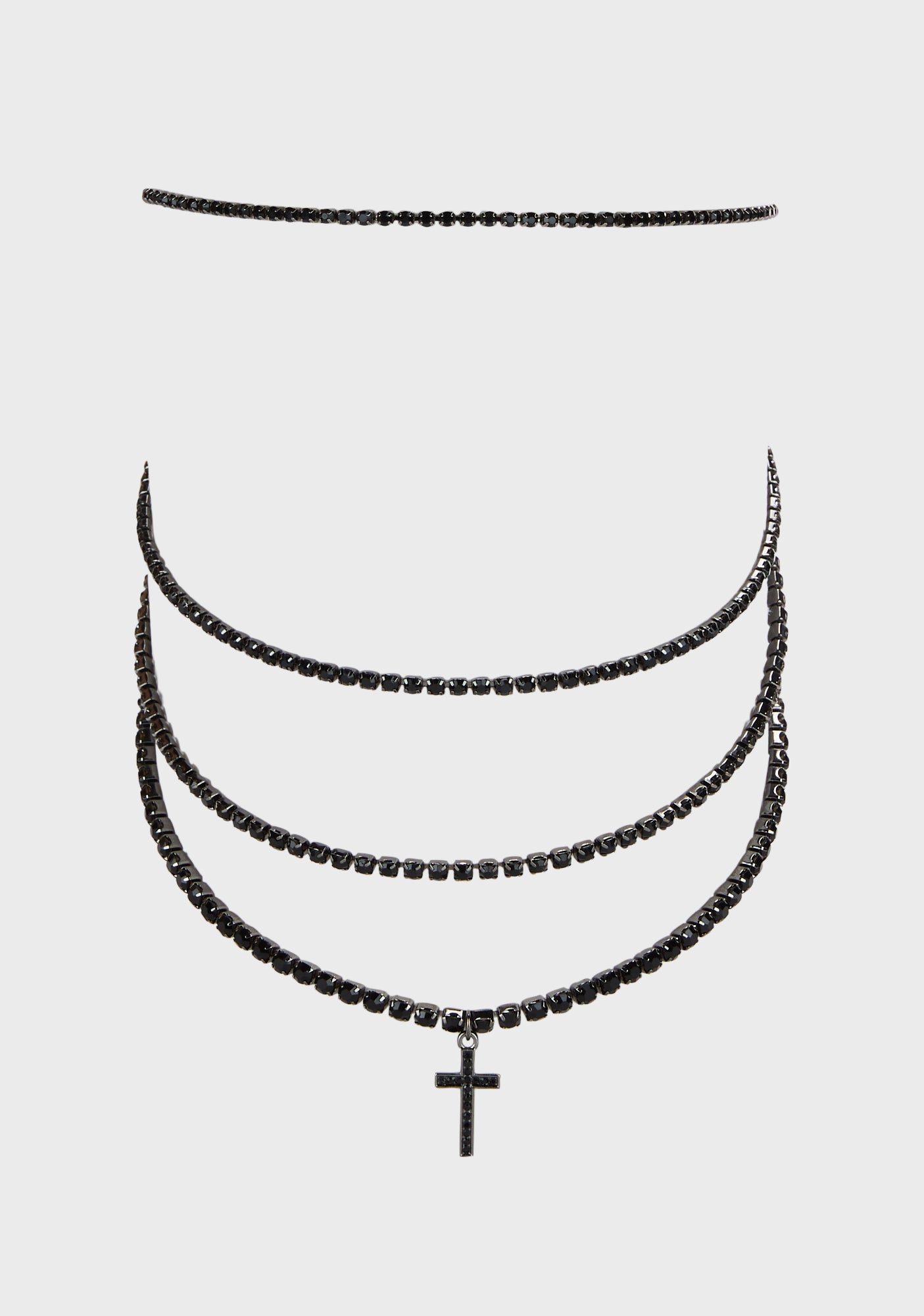 Rhinestone Cross Charm Layered Choker - Black – Dolls Kill