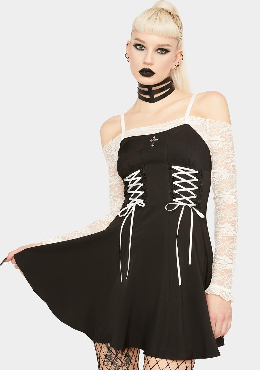Dark In Love Lace Up Lace Mini Dress - Black/White – Dolls Kill