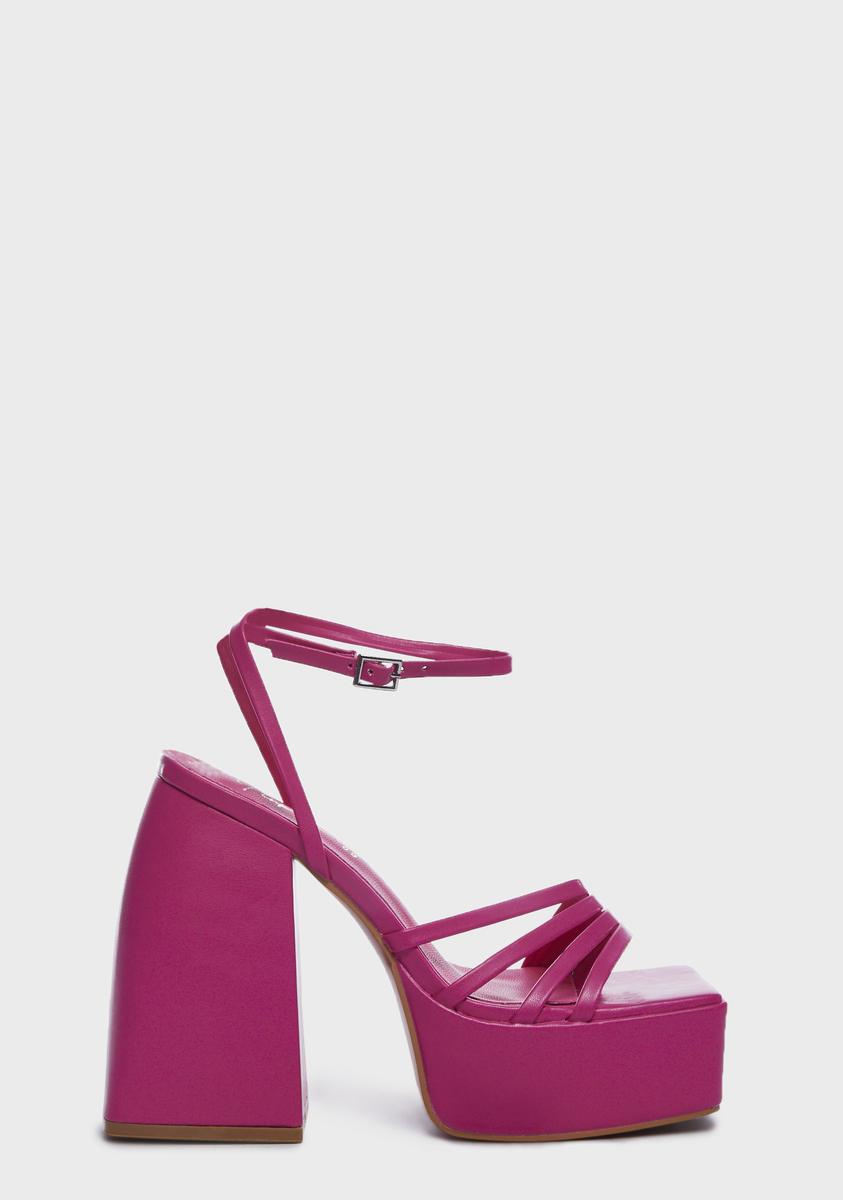Strappy Platform Flared Heels - Pink – Dolls Kill