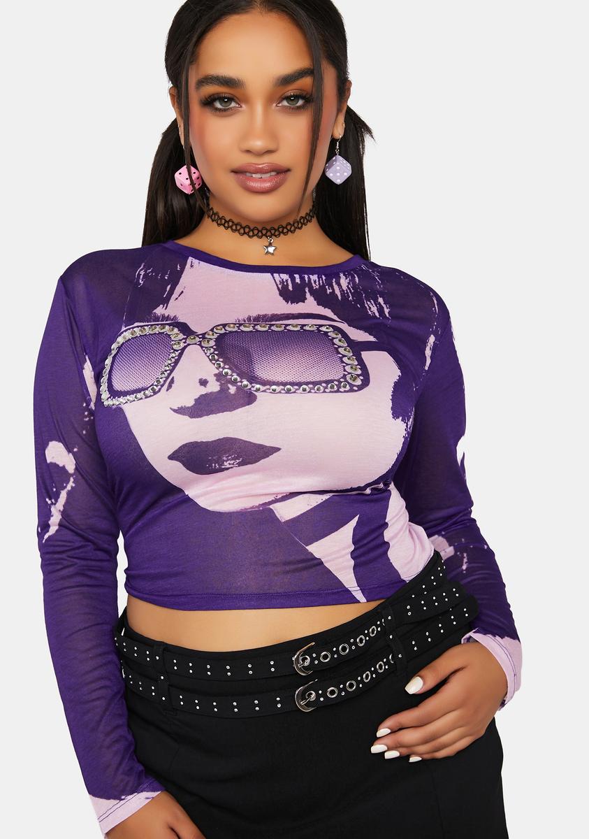 Plus Size Delia's Rhinestone Sunglasses Face Print Mesh Graphic Tee ...
