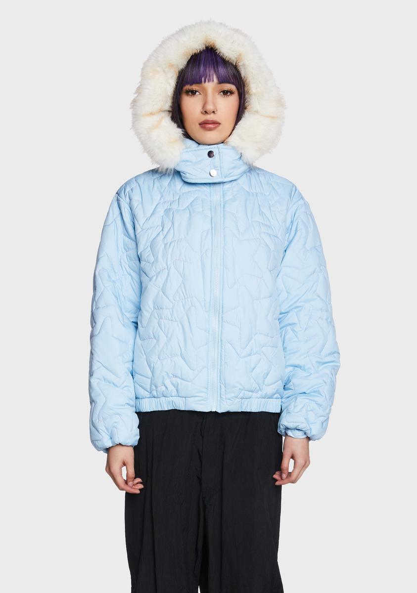 NGOrder Star Fur Hood Puffer Jacket - Blue – Dolls Kill