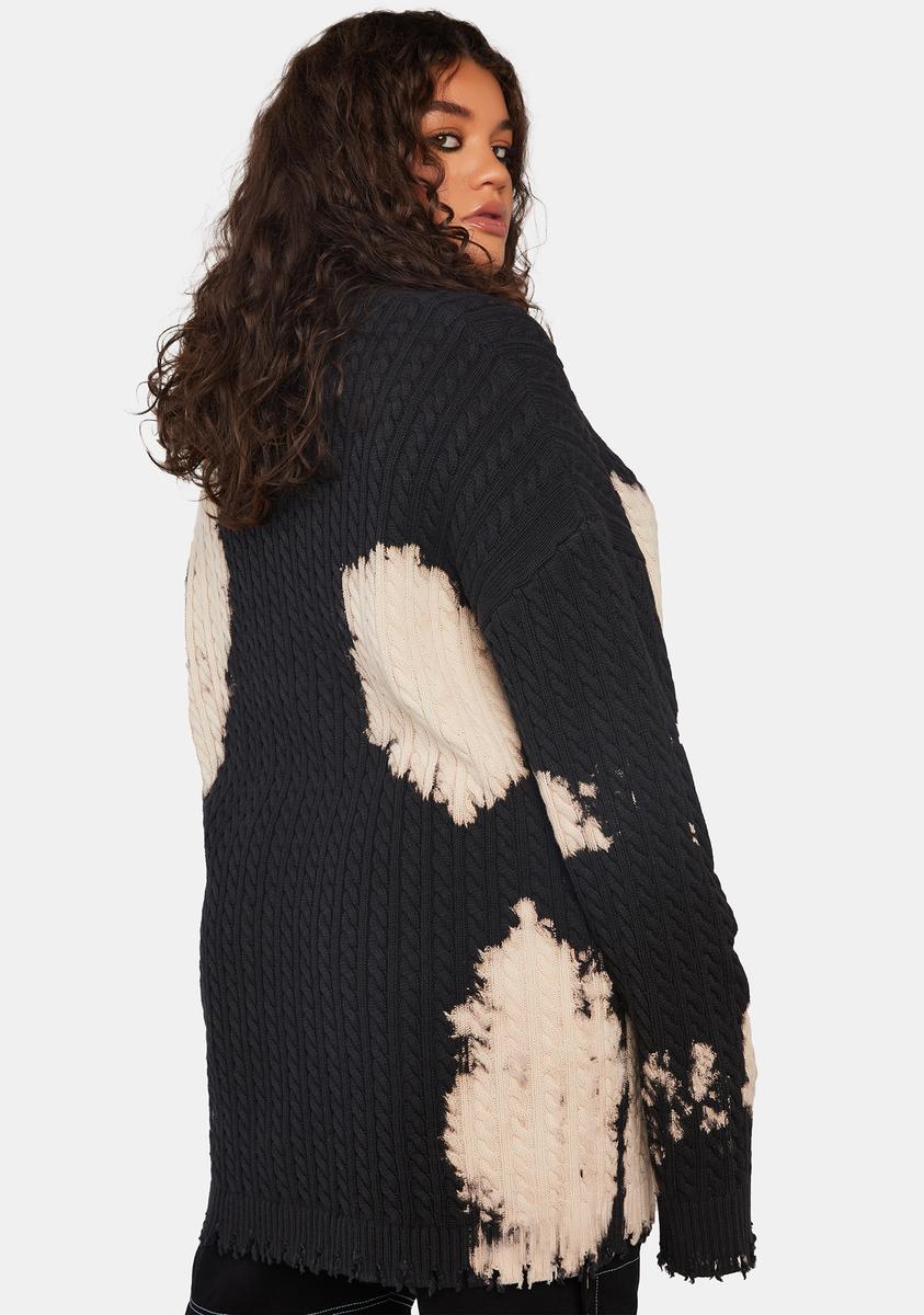 Plus Size Current Mood Bleached Cable Knit Oversized Sweater - Black ...