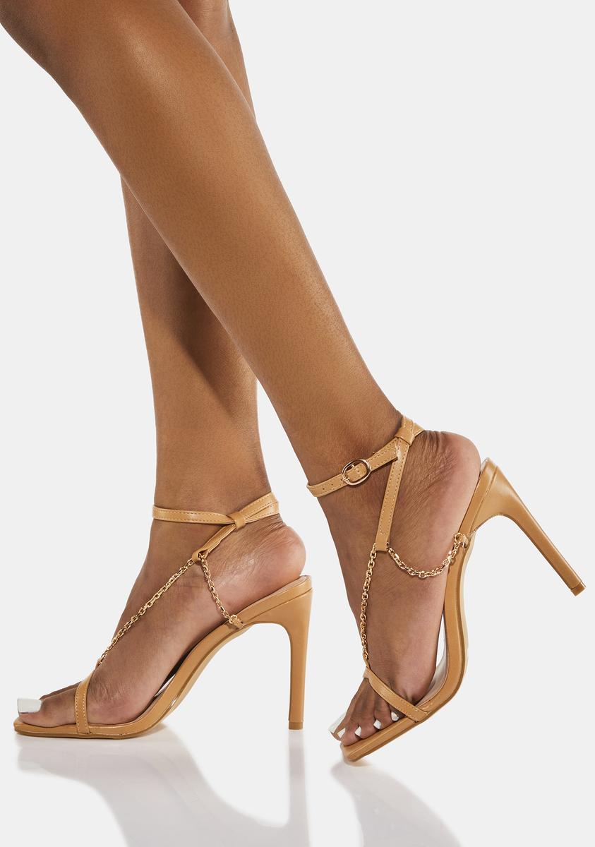 Strappy Stiletto Metal Chain Heels - Natural – Dolls Kill