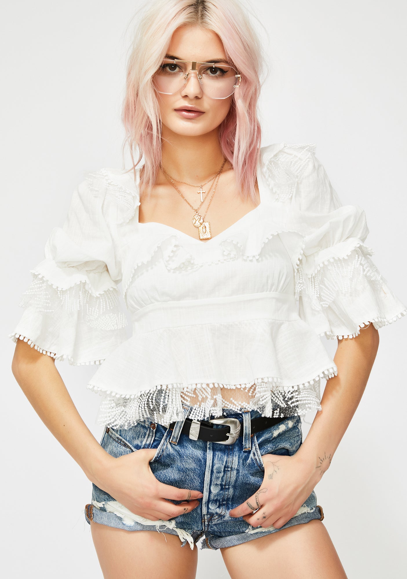 White Ruffle Layered Blouse – Dolls Kill