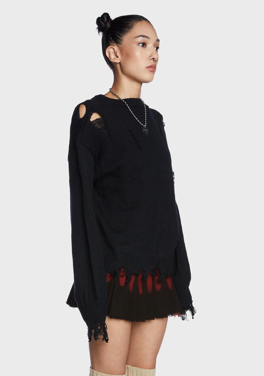 Distressed Knit Sweater - Black – Dolls Kill