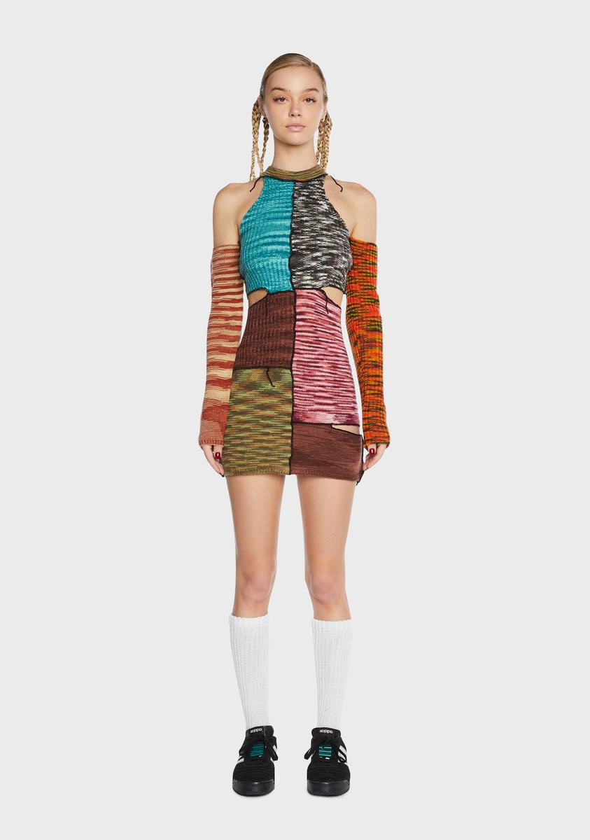 The Ragged Priest Patchwork Panel Cut Out Mini Dress - Blue – Dolls Kill