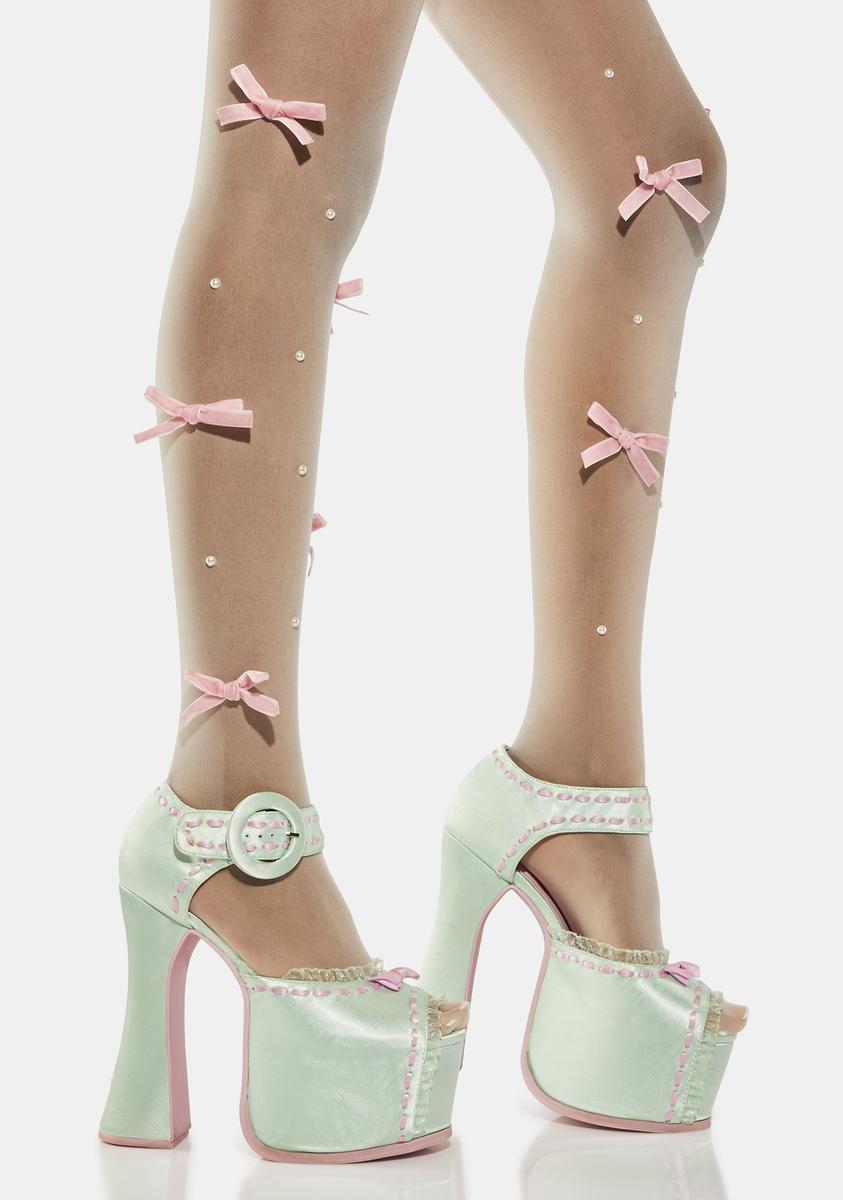 Sheer Bow Pearl Tights - Pink – Dolls Kill