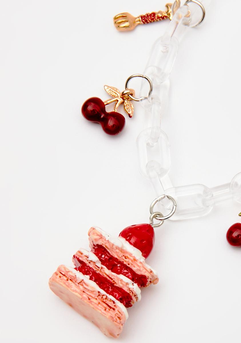 Clear Chain Necklace With Cake And Cherry Charms – Dolls Kill