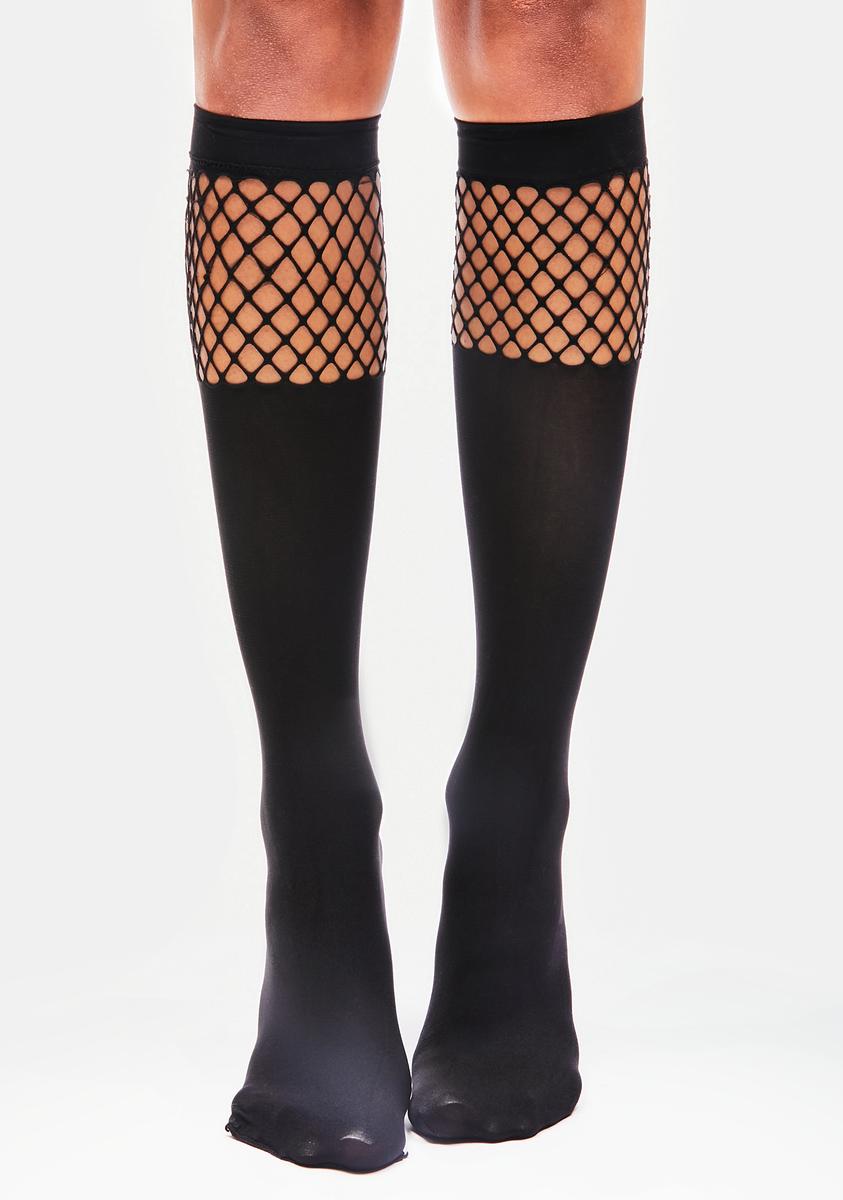 Knee High Socks With Fishnet Panel - Black – Dolls Kill